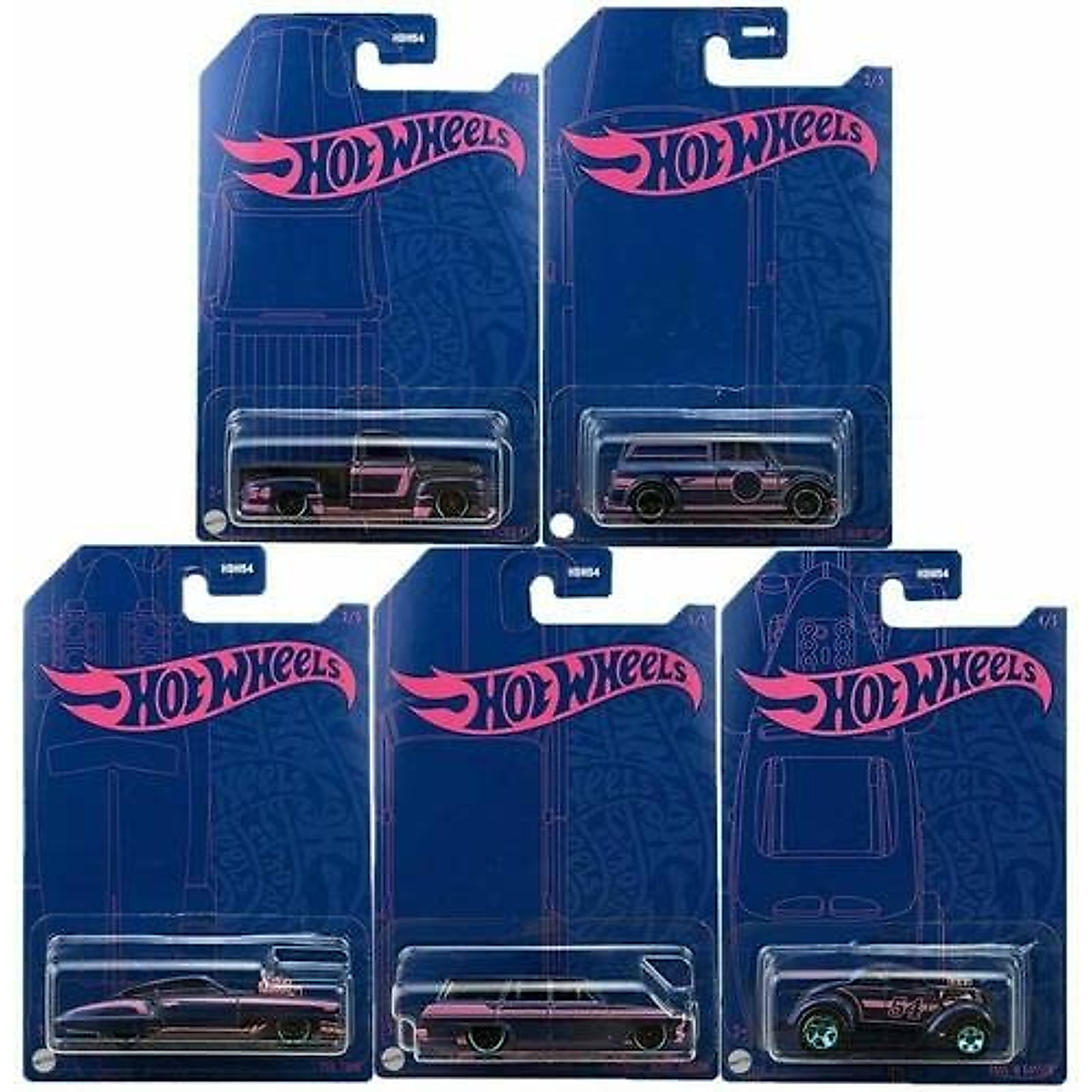 Hot Wheels 2022 Pearl and Chrome 54th Anniversary Complete Set of 5 Diecast Vehicles