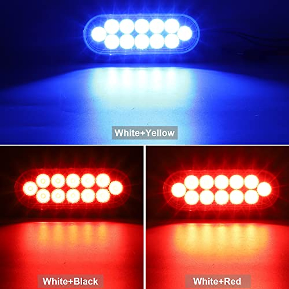 Partsam 2Pcs 6.7 Inch Oval Red Stop Turn Tail Lights and Blue Auxiliary Lights Kit 12 Diodes w/Rubber Grommets & 3-Prong Wire Pigtails Red/Blue Oval Led Truck Trailer Tail Lights and Auxiliary Lights