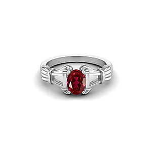 MOONEYE Solid 925 Sterling Silver 7x5mm Oval Shape Ruby July Gemstone Birthstone Engagement Women Ring (Sterling Silver, 6)