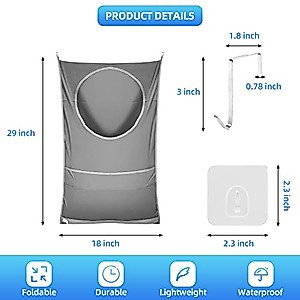 2 PCS Hanging Laundry Hamper Bags Laelr Over Door Laundry Bag with Stainless Steel Hooks and Self-adhesive Hooks Large Laundry Organizer with Zipper for Holding Dirty Clothes and Saving Space 29x18''
