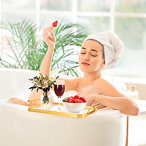 CoColemon Metal Serving Tray - 13.8"x10" Gold with Handles, Acrylic Bottom Decorative Tray for Ottoman,Coffee Table,Living Room and Bathroom