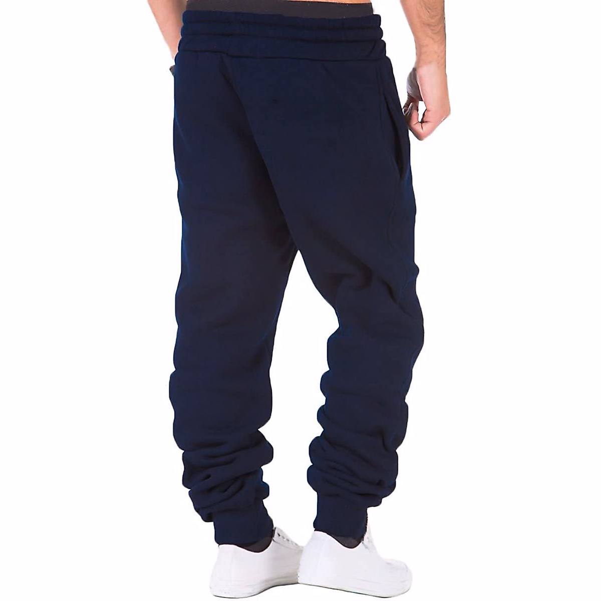 Men's Fleece Lined Cargo Sweatpants Open Bottom Straight Leg Casual Loose Fit Baggy Athletic Jogger Pants with Pockets(Navy#04,XL)
