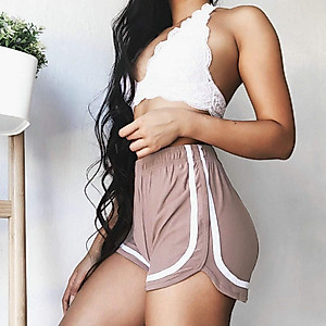 Shakumy Women Elastic Waist Workout Sport Yoga Shorts Casual Summer Stretch Striped Running Athletic Lounge Shorts Hot Pants