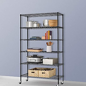 Commercial Wire Shelving Unit Metal Shelf Casters Adjustable Layer Rack Strong Steel for Restaurant Garage Pantry Kitchen Garage (48×18×72, Black)