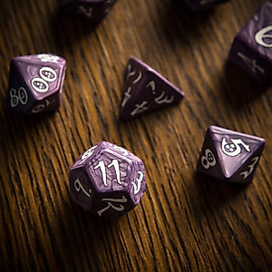 Q WORKSHOP Classic Lavender & White RPG Ornamented Dice Set 7 polyhedral Pieces