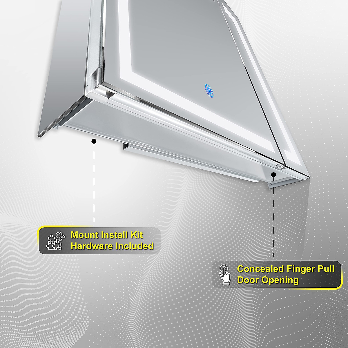 DECADOM LED Mirror Medicine Cabinet Recessed or Surface, Dimmer, Clock, Room Temp Display, Dual Outlets (Duna 30x32)