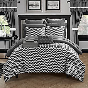 Chic Home CS0576-AN 20 Piece Jacksonville Reversible Chevron Pattern Comforter Set, King, Grey