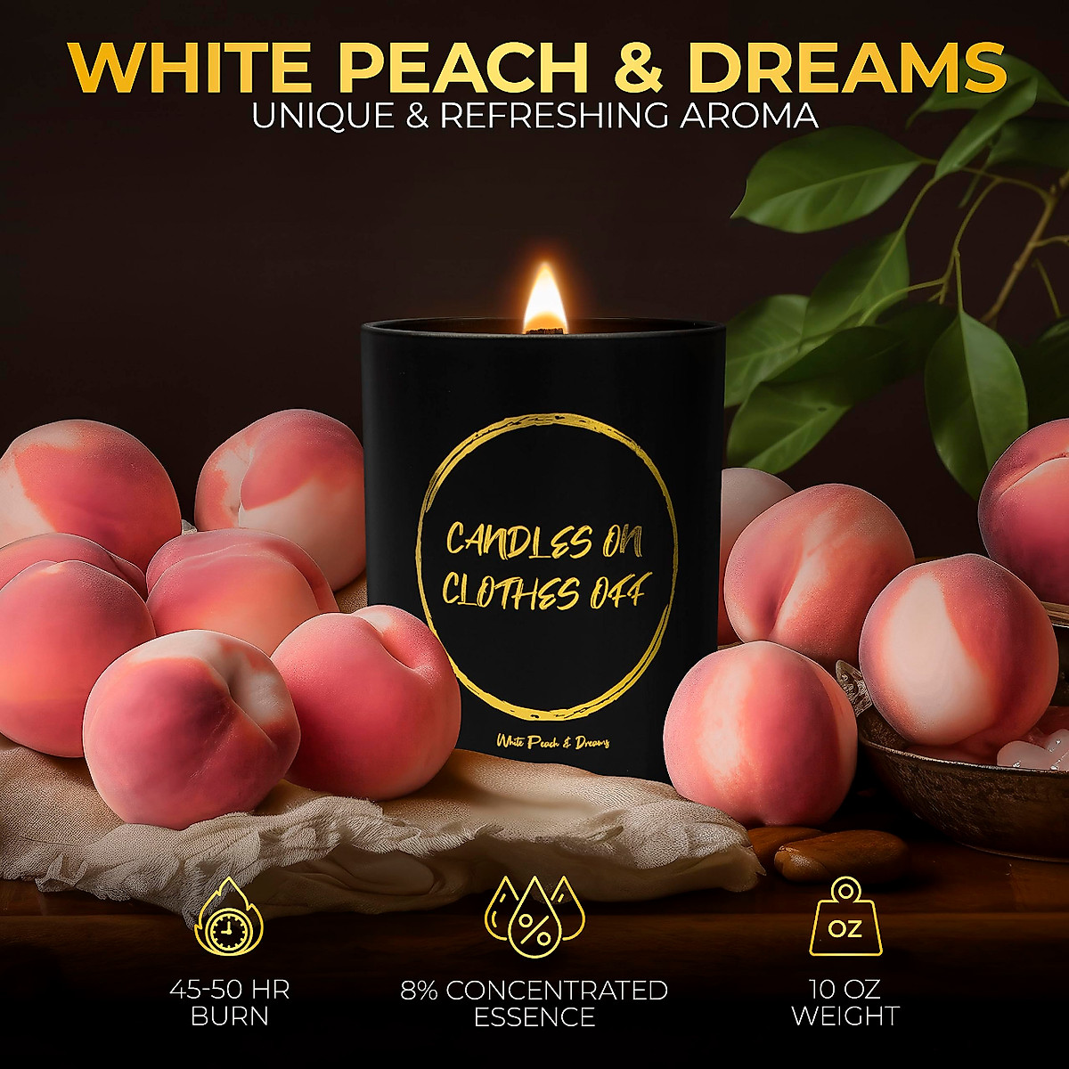 Luxury Funny Candles for Women Or Men - White Peach & Dreams,10oz - Wooden Wick Candles with Soy Wax – Funny Candle, Funny Candles for Men, Bithday Day Gift, Christmas Gift (Candles on Clothes Off)