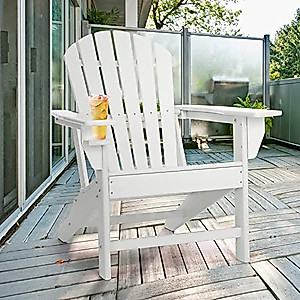 TLSUNNY Adirondack Chair, Outdoor Weather Resistant Fire Pit Campfire Chair, Oversized HDPE Resin Patio Chairs with Cup Holder, Easy Installation, for Garden, Backyard, Deck, Porch, Beach