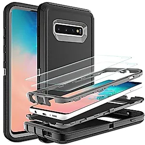 HONG-AMY for Galaxy S10 Plus Case, S10 Plus Case with Self Healing Flexible TPU Screen Protector [2 Pack], 3 in 1 Full Body Shockproof Heavy Duty Case for Samsung Galaxy S10 Plus (Black/Grey)