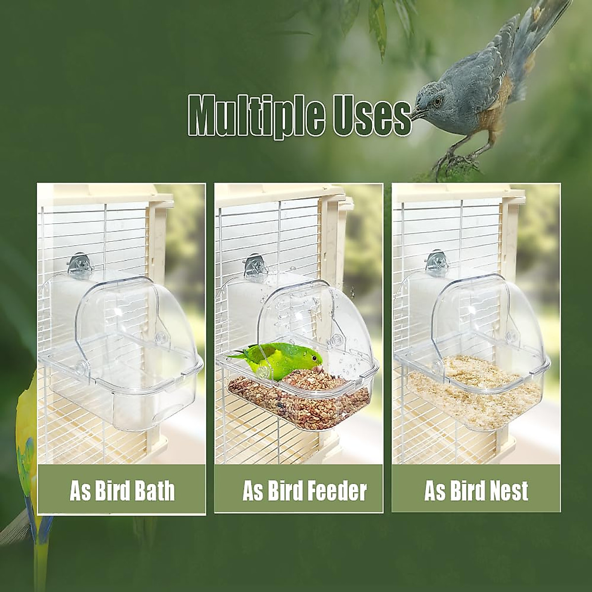 WQY GroceryShop Bird Bath for Cage, Cleaning Pet Supplies Cockatiel Bird Bathtub with Hanging Hooks for Little Bird Parrots Spacious Parakeets Portable Shower for Most Birdcage