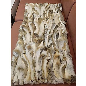 Real Rabbit Fur Throw Blanket Rabbit Fur Pelt Rug with Soft Microsuede Backing Natural Furry Thick Fur Rug Plate Pelz Leather Pelt Straw Yellow, 43.3inx21.6in /3.6ftx1.8ft