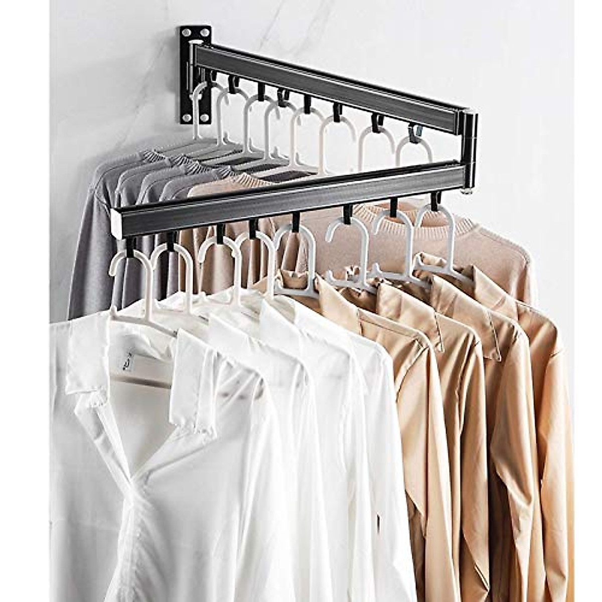 Wall-Mounted Collapsible Clothes Pole Outdoor Balcony Multifunctional Clothes Hanger Invisible Folding Drying Hanger Adjustable(Color:Black)