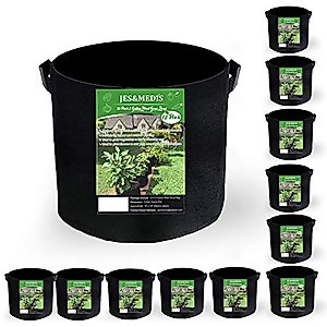 JES&MEDIS 12-Pack 5 Gallon Plant Grow Bags Thick Aeration Non Woven Fabric Flower Vegetable Pots with Handles Garden Container Black (5 Gallon_12 Pack)