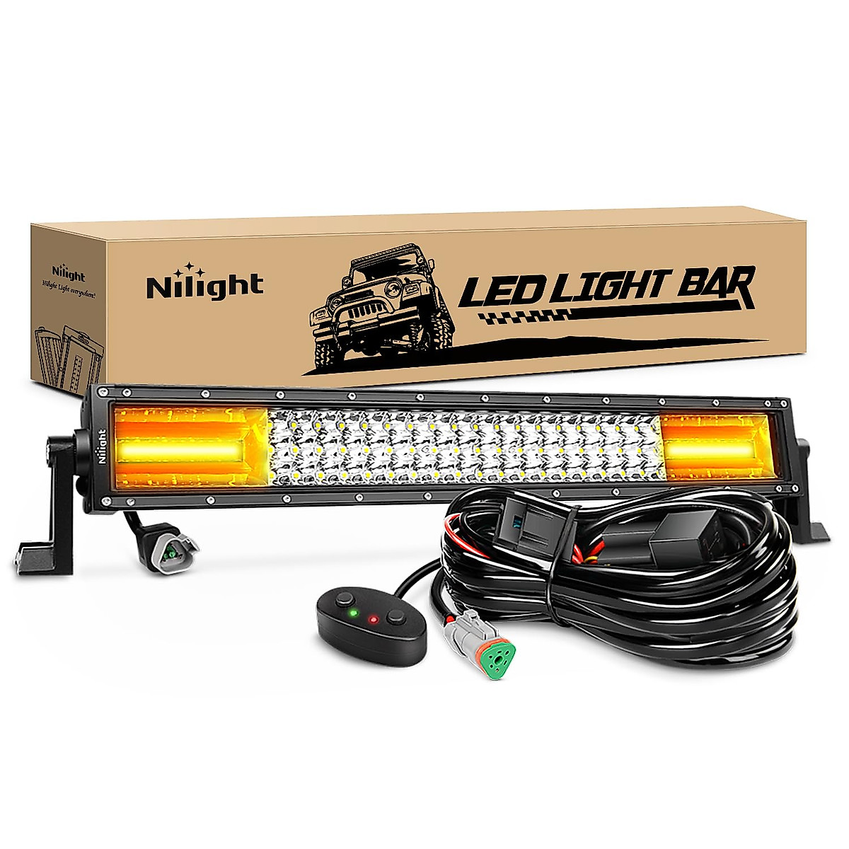 Nilight - 18101C-A LED Light Bar 22Inch 270W White & Amber Triple Row 13500LM Flood Spot Combo Led Bar Off Road Lights for Trucks with Wiring Harness Kit,2 Years Warranty