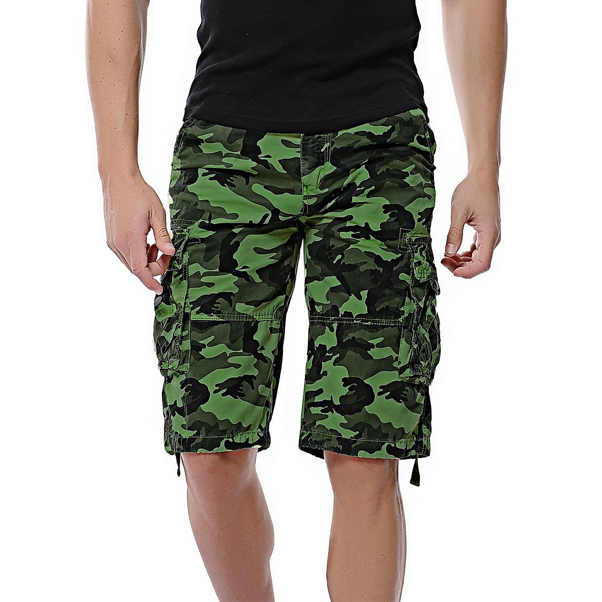 HODZAIW Mens Camo Cargo Shorts Cotton Loose Fit Outdoor Cargo Shorts Lightweight