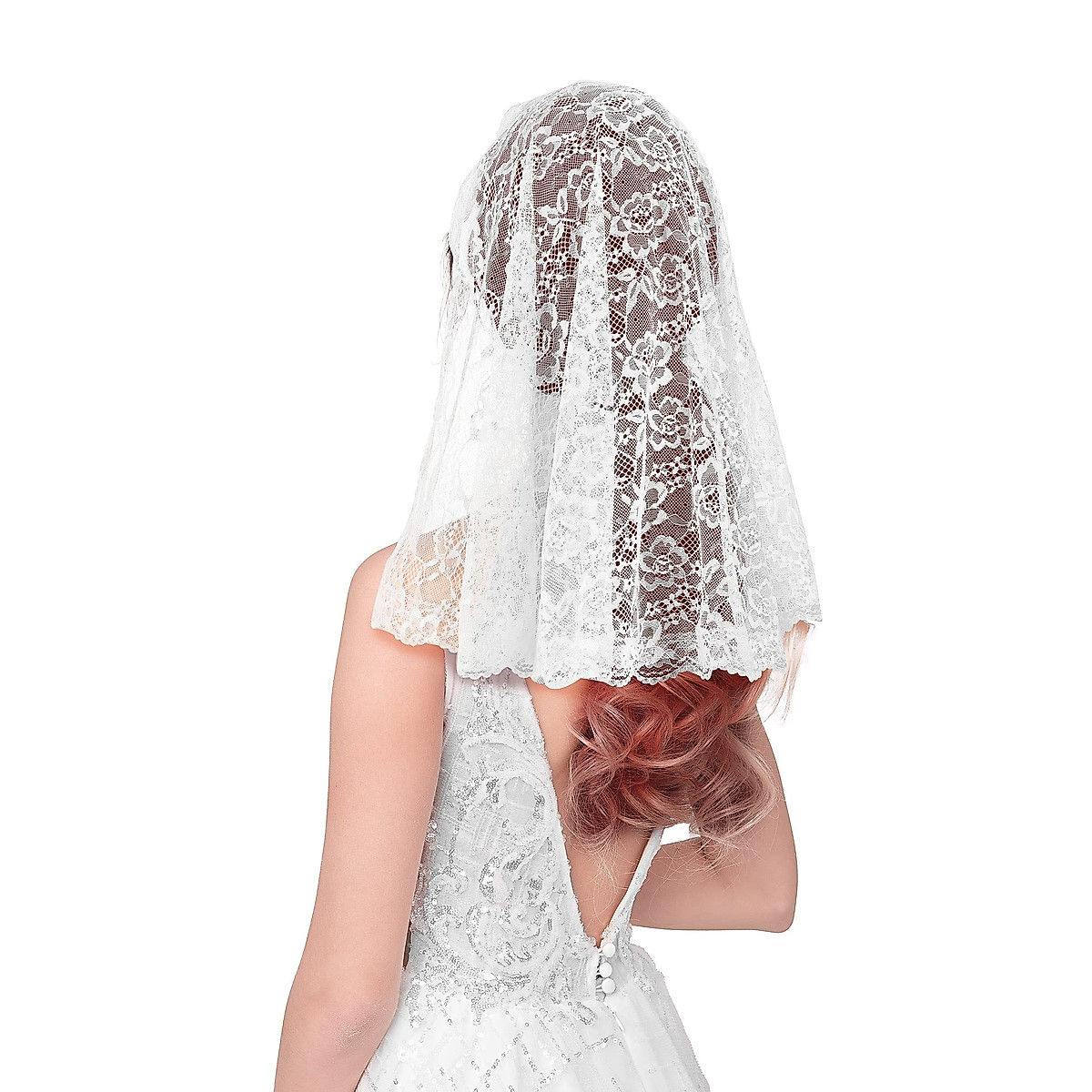Bencailor 2 Pcs Lace Veils for Church Mantilla Catholic Veil Latin Mass Head Covering Veils for Bridal Women (Classic Style,M)