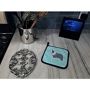 Caroline's Treasures BB3717PTHD Bearded Collie Checkerboard Blue Pair of Pot Holders Kitchen Heat Resistant Pot Holders Sets Oven Hot Pads for Cooking Baking BBQ, 7 1/2 x 7 1/2