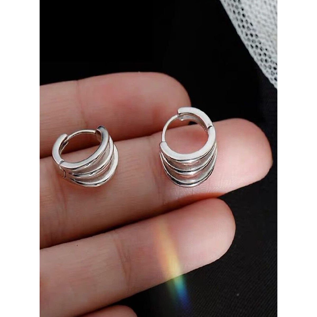 925 Sterling Silver Small Hugging Hoop earrings Triple Circle Hoop Earrings for Women Tiny 8mm Mini Huggie Hoop Earrings