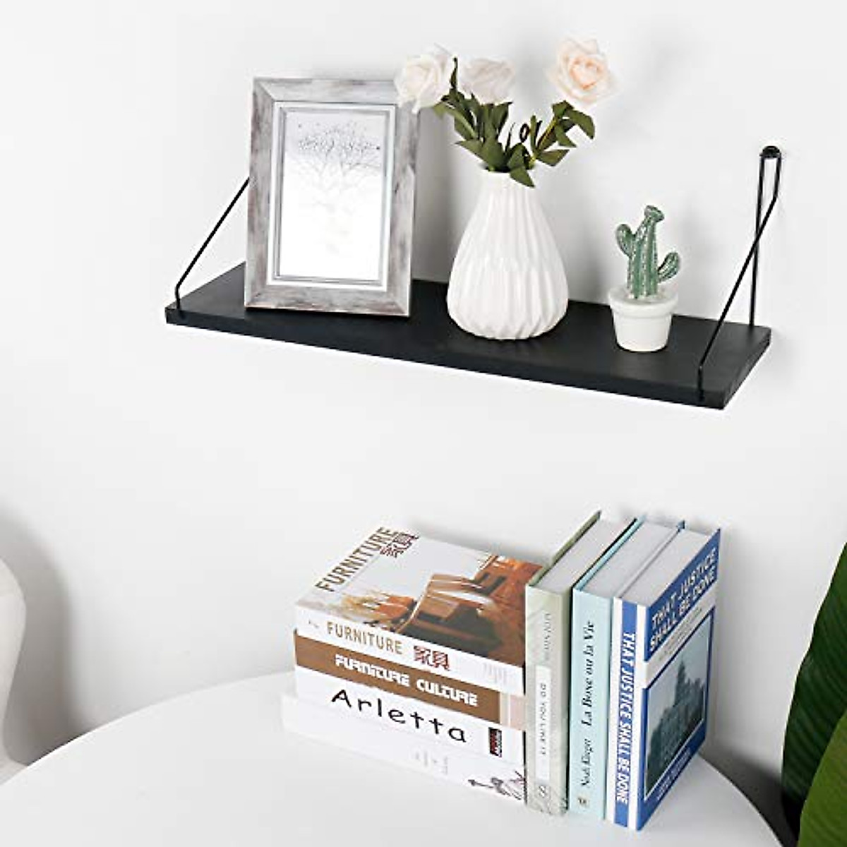 Floating Shelves Decorative Shelves Wooden Wall Mounted Shelf for Bedroom Living Room Kitchen and Office (Black,19.7 in)