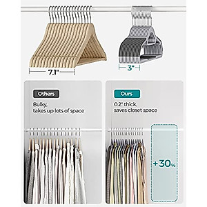 SONGMICS Pack of 50 Coat Hangers, Heavy-Duty Plastic Hangers with Non-Slip Design, Space-Saving Clothes Hangers, 16.5 Inches Wide, 360° Swivel Hook, Gray and Silver UCRP20G50