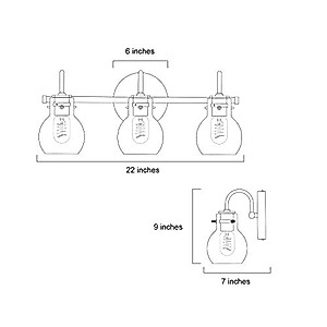 KSANA Gold Bathroom Vanity Light Fixtures with Clear Glass Shade, 22”x7”x9