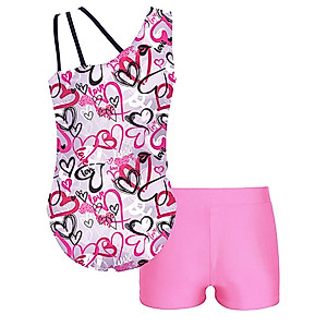 Kaerm Children Girls Two Piece Gymnastics Ballerina Outfits Sleeveless Yoga Suit Ballet Dance Leotard Letter Grey C 4 Years