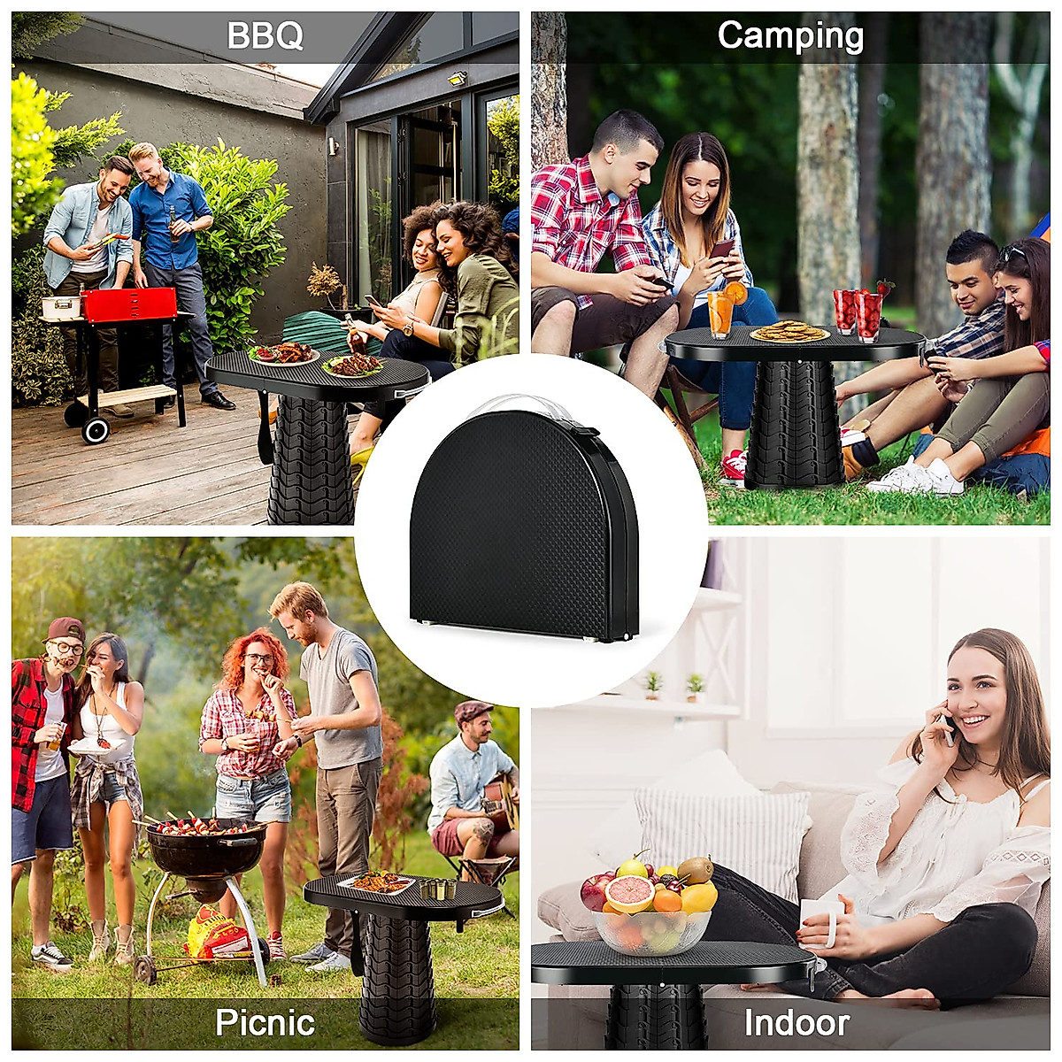 Small Collapsible Table and Stool for Camping - LUXJET Portable Lightweight Telescopic Table with Folding Stool for Picnic, Cooking, Dining, Beach