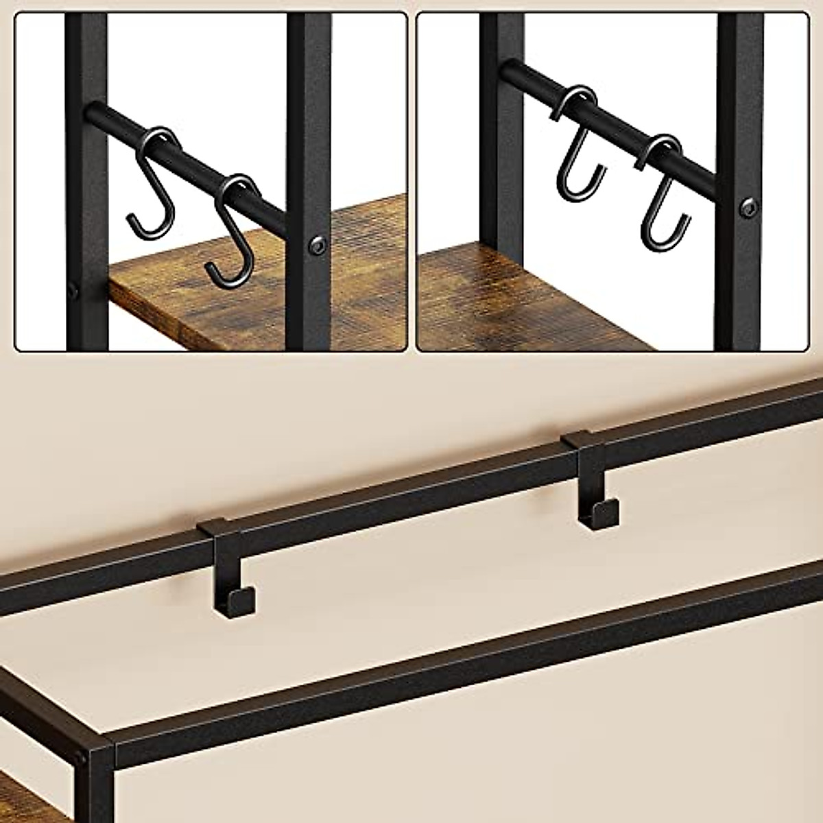 Iaocpio Triple Wide 5 Tiers Bookshelf with 6 Hooks, 13 Open Bookshelves for Bedroom, Living Room, Kitchen, Study and Home Office.