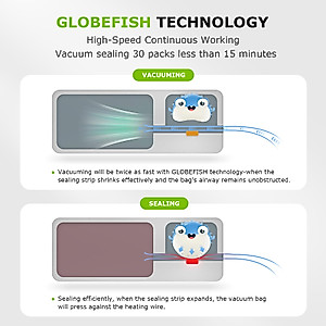 Bonsenkitchen Vacuum Sealer Machine, Fast-Compact Food Sealer, Multi-Functional Food Vacuum Sealer with 5 Vacuum Bags & Accessory Hose, Globefish Technology for High-Speed Continuous Working, Silver