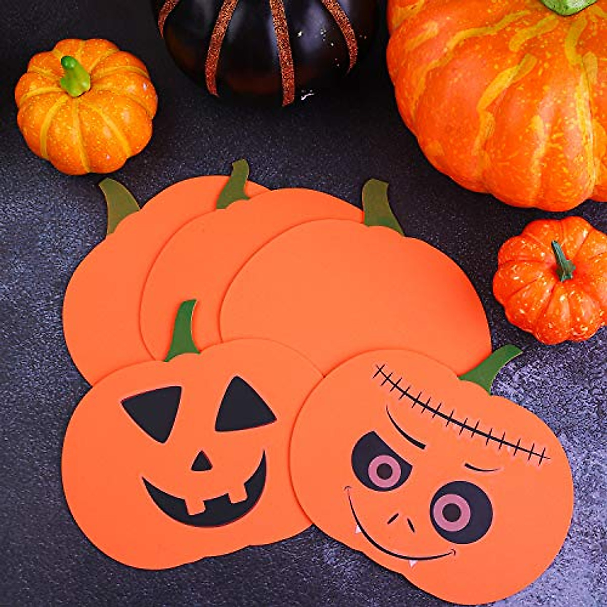 Aneco 18 Sets Halloween Foam Pumpkin Craft Kit DIY Halloween Arts Foam Pumpkin with Pumpkin Expression Stickers for Halloween Fun Home Activities
