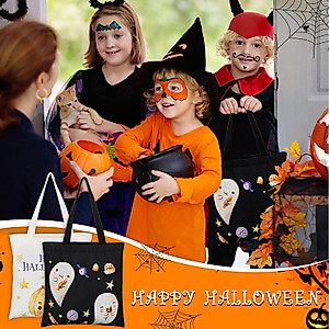 LEIFIDE 2 Pieces Halloween Bag Reusable Canvas Candy Bag Large Happy Halloween Pumpkin Bag Ghost Goody Bag for Halloween Party Favor Grocery Shopping, 12.99 x 12.6 Inch