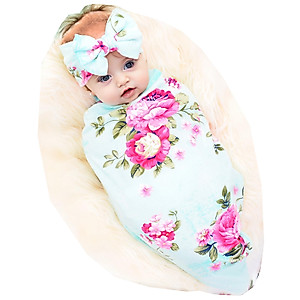 Galabloomer Receiving Blanket Headband Set Flower Print Baby Swaddle Receiving Blankets