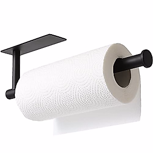 theaoo Paper Towel Holder - Under Cabinet Paper Towel Holder for Kitchen, Adhesive Paper Towel Roll Rack for Bathroom Towel, Wall Mounted Matte Black Paper Towel Rack, SUS304 Stainless Steel
