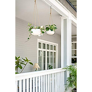 Mkono Ceramic Hanging Planter of Shallow 8 Inch and Deep 6 Inch for Indoor Outdoor Plants, Set of 2 Modern Plant Pot Geometric Porcelain Hanging Basket with Polyester Rope Hanger for Herbs Ferns Ivy