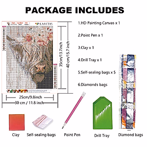 LVIITIS Diamond Painting Kit for Adults Beginner,5D Diamond Art Dots Kit for Adults,Paint with Gem for Home Wall Decor (Cow)