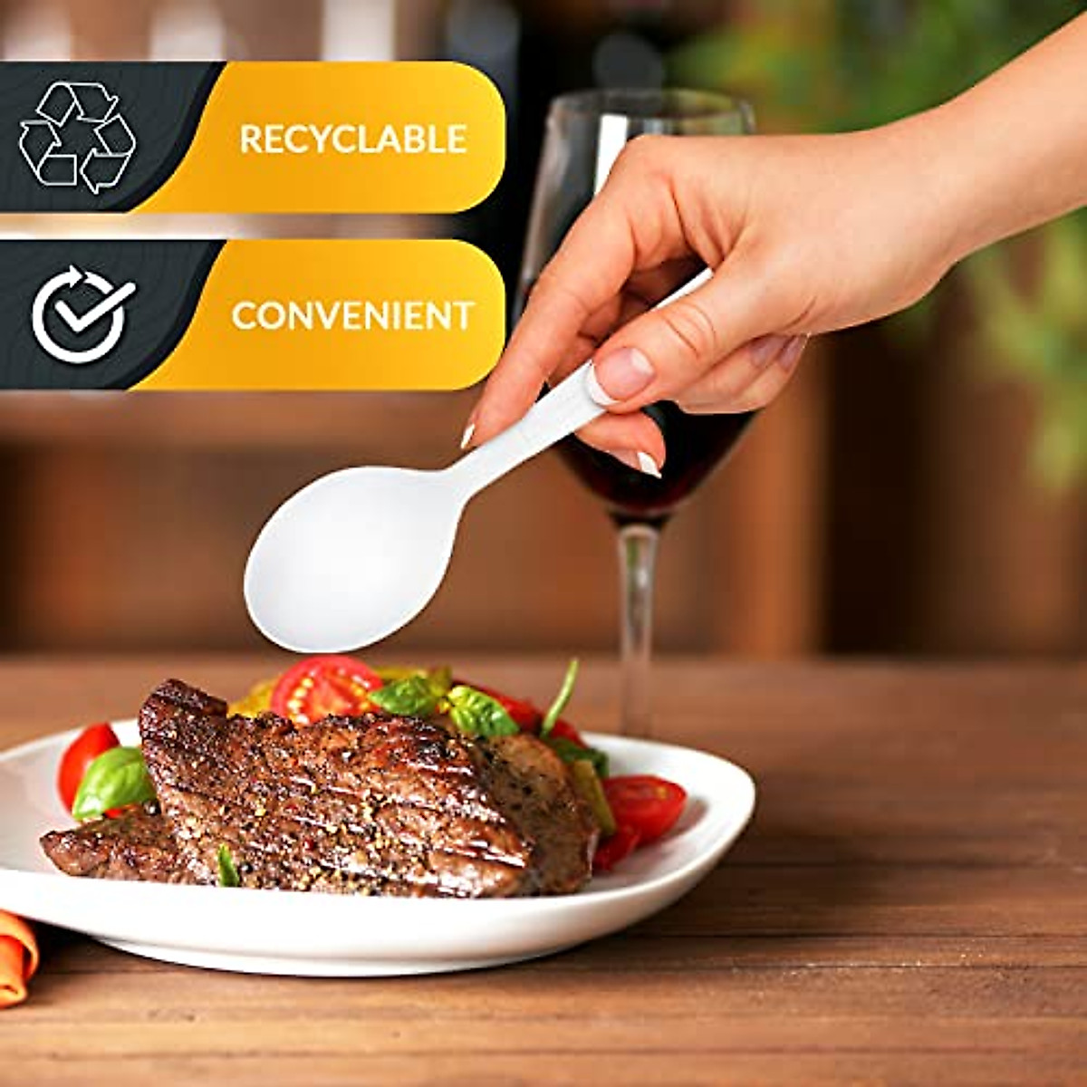 PAMI Heavy Weight Disposable Plastic Soup Spoons [200-Pack] - Bulk King Size Deluxe White Plastic Silverware For Parties, Weddings, Catering Food Stands, Takeaway- Heavy-Duty Single-Use Partyware