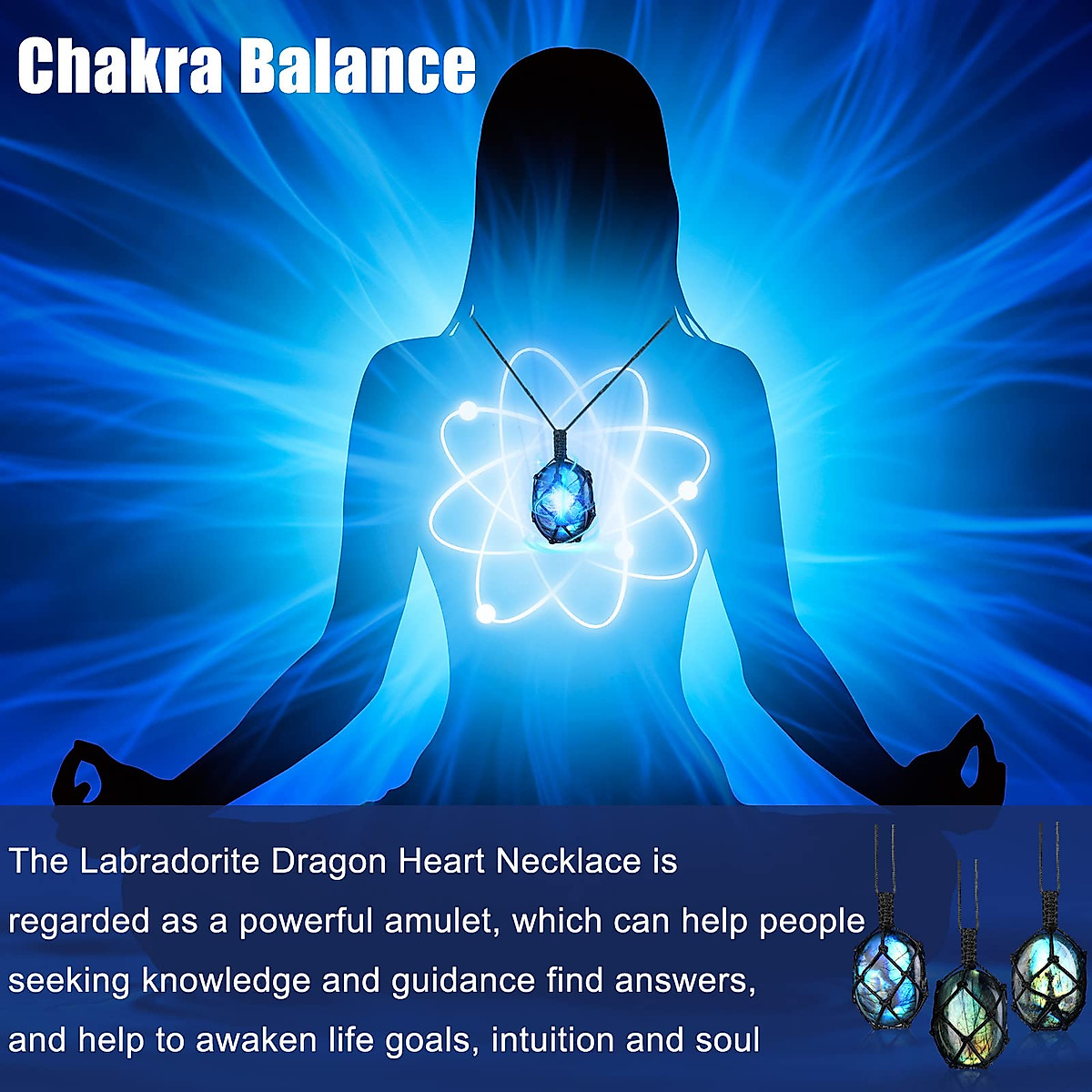 Kingdder Natural Gemstone Crystal Pendant Necklace Stone Holder Necklace Cord Hand Woven Necklace with Adjustable Length for Women Men(3 Pcs,Labradorite)