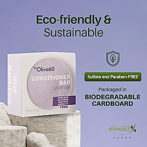 Conditioner & Detangler Bar Lavender Oil for Curly Hair | Extra Moisturizing | Frizz Control for Damaged | Olive, Argan & Macadamia Oil | Sulfate & Paraben Free | Vegan | 1.94 oz | OLIVA 60