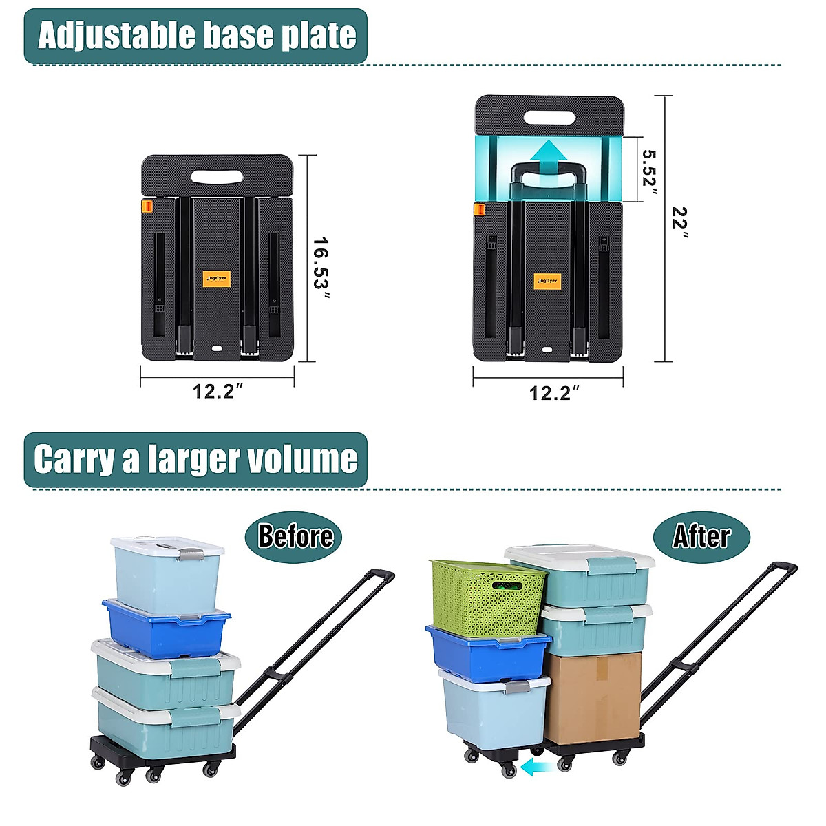 Jogtlyer Folding Hand Truck Lightweight,Foldable Dolly Cart for Moving with 6 Rotate Wheels,300 lbs Heavy Duty Luggage cart,Portable Platform Cart for Travel Shopping Airport Office Use