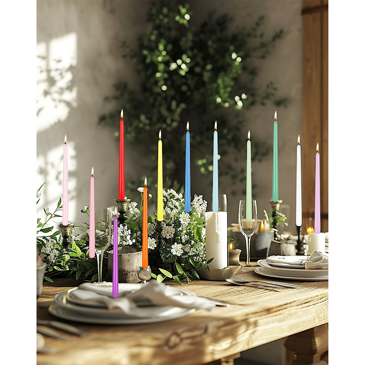 LPUSA Brown Tall Taper Candles 12 inch Unscented Smokeless Long Tall Tapered Candle for Candlesticks Sticks Wedding Advent Home Decor Dinner Christmas，Set of 12