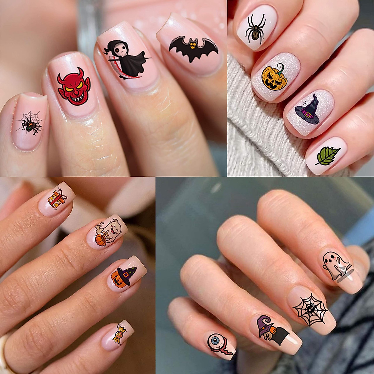 COKTAK 6 Sheets Halloween Style Nail Art Stickers Decals for Women Manicure, Funny Self-Adhesive Skull Skettlon Ghost Nail Decals Stickers, Blood Scar Wound Snake Nail Decoration Accessories Supplies