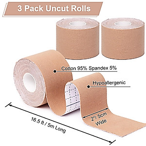 Kinesiology Tape, K Sports Tape Beige Kinesthetic Tape for Knee Shoulder Ankle Elbow, 2 Inch x 16.5 feet (Beige, 3 rolls)