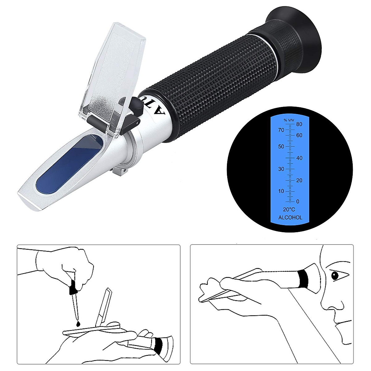 AUTOUTLET Alcohol Refractometer with ATC 0-80% Vinometer Alcohol Tester - Accurately Measure ABV, Alcohol Volume Percent for Spirits, Liquor, Distilled Beverages, and Homebrewing