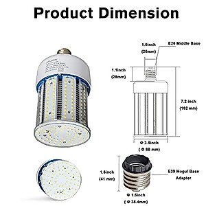 APUSON 2-Pack 60W Corn LED Light Bulbs,E26/E39 Base LED Bulb,5000K 7800LM Daylight Bright Replacement CFL Metal Halide HID for Commercial Industrial Lighting Office Garage Workshop Warehouse Outdoor