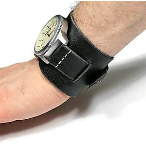 Cuff watch band - leather watch cuff strap black - aviator steampunk bands Handmade 18mm 20mm 22mm 24mm (22mm)