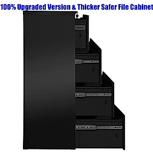 Aooppec Upgraded Version Stronger Large Metal Steel Lateral File Cabinet 4 Drawers with Lock, Heavy-Duty Filing Cabinet Lockable with Anti-Tilt Structure and 2 Keys for Home Office (Black)