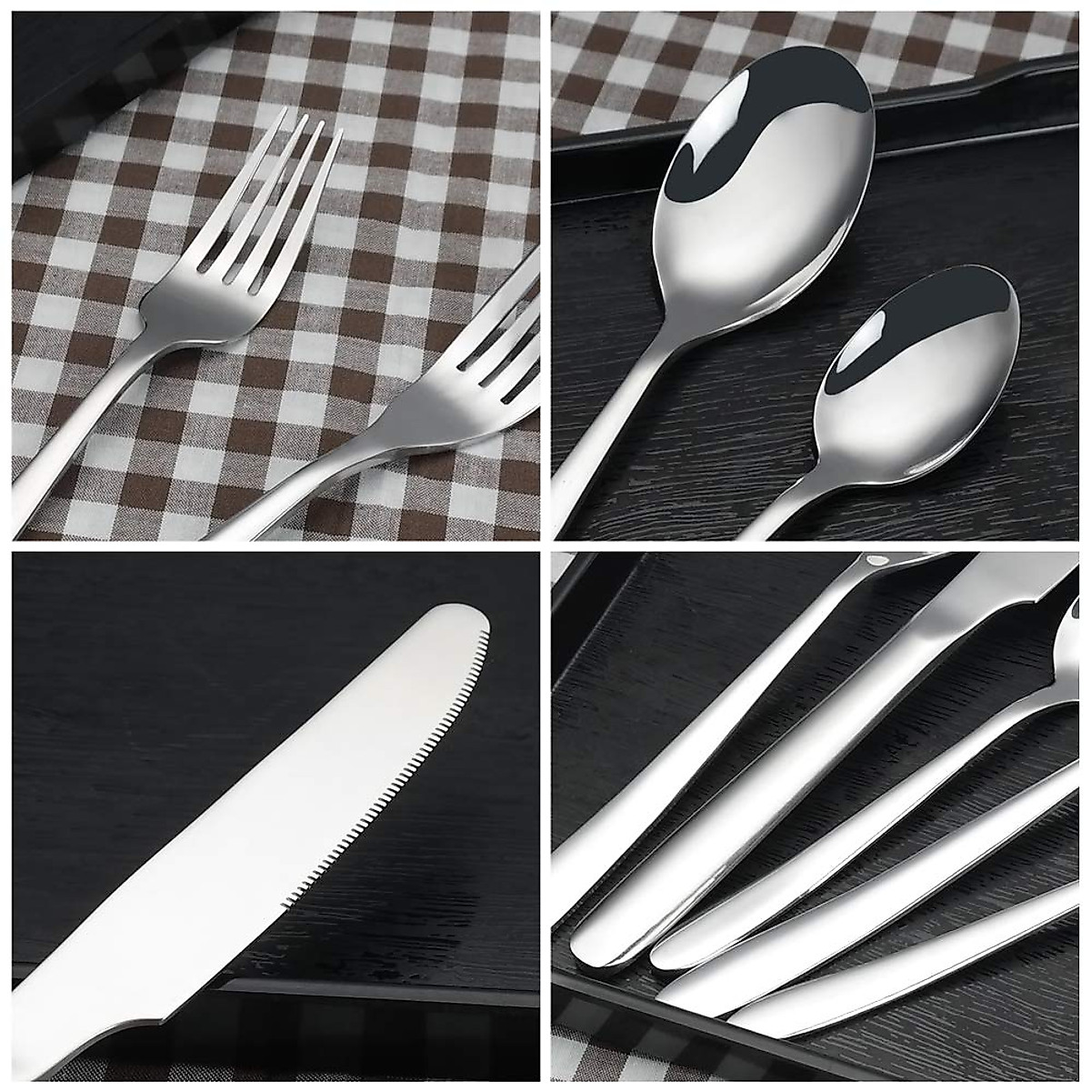 Parlynies 60 Pieces Stainless Steel Flatware Sets, Kitchen Silverware Cutlery Set, Service for 12