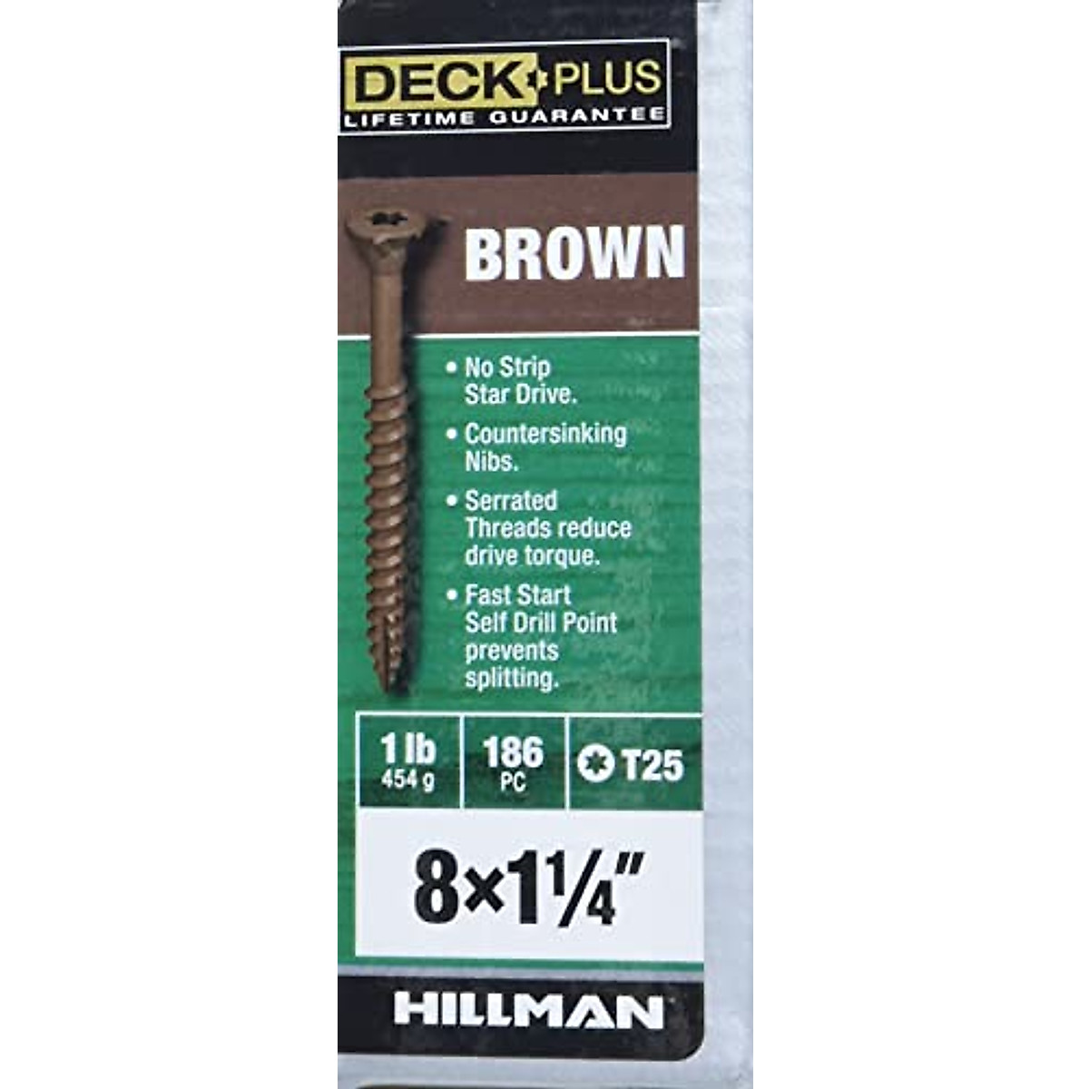 Deck Plus Wood Screws, Brown Exterior Screws, 1-1/4" x #8, 1lb