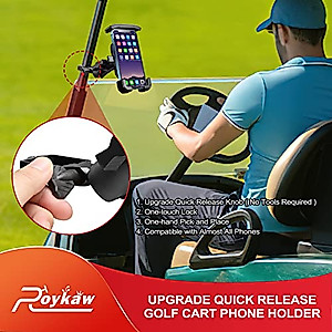 Roykaw Golf Cart Phone Mount Holder for EZGO/Club Car/Yamaha/ICON/Advanced EV Models, Upgrade Quick Release & One-Touch Lock, Compatible with iPhone/Galaxy/Google Pixel/Motorola/All 4.7"-6.8" Devices